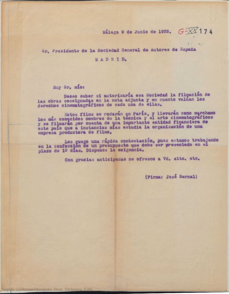 Carta de la Sociedad Española del Derecho de Reproducción a Guillermo ...