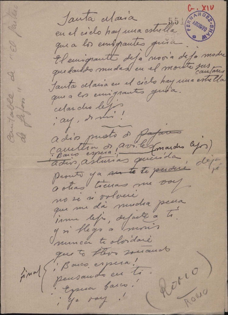 Documento autógrafo, de Jesús Romo, con la letra de un cantable de "El ...