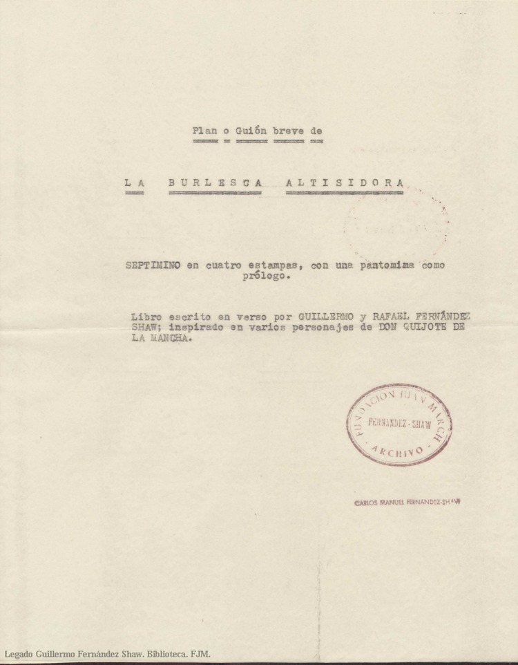 La burlesca Altisidora. Plan o guión breve : septimino en cuatro ...