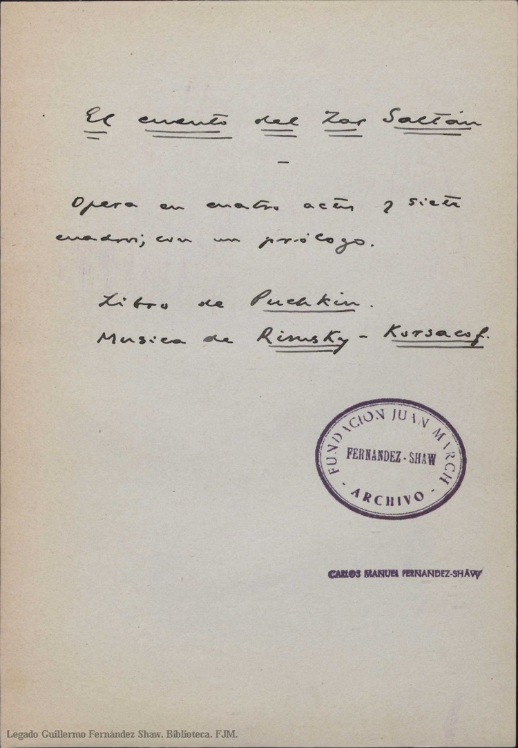 El cuento del Zar Saltán : ópera en cuatro actos y siete cuadros; con ...
