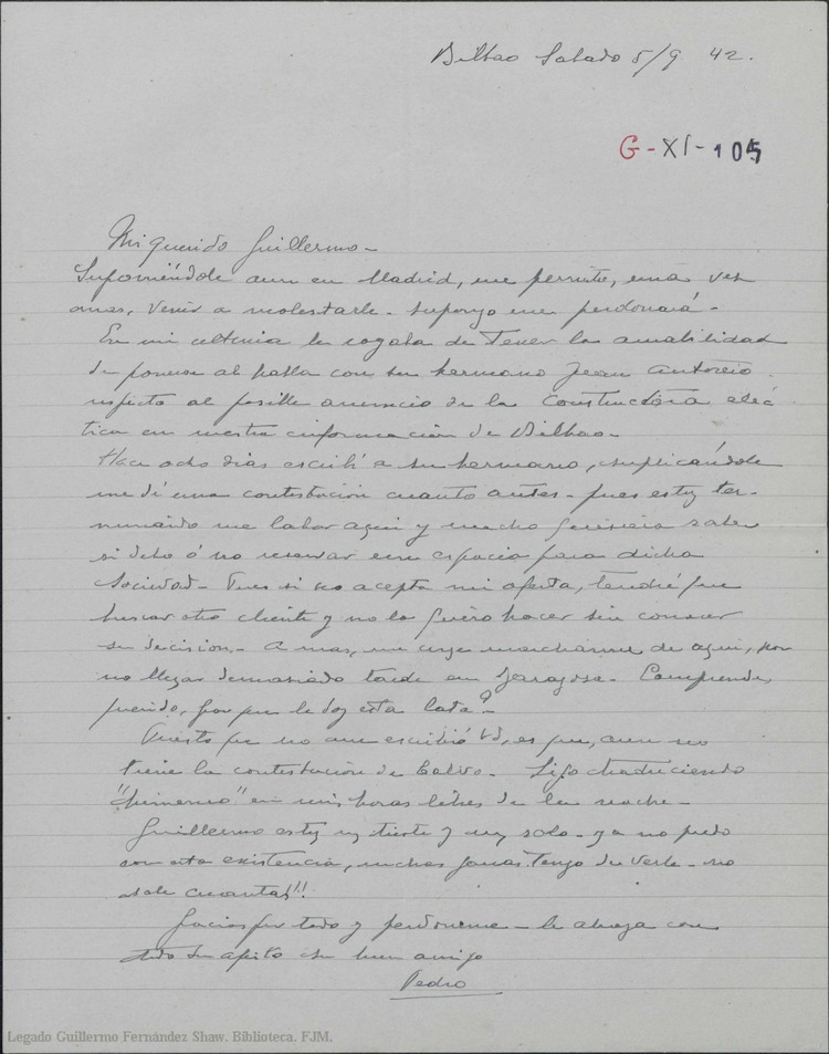 Carta de Pierre de Vignier a Guillermo Fernández-Shaw, hablando de sus ...