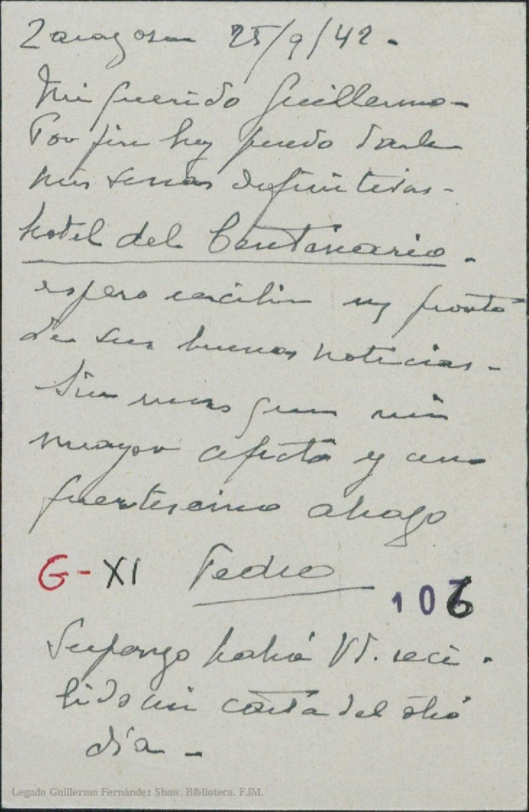 Tarjeta postal de Pierre de Vignier a Guillermo Fernández-Shaw ...