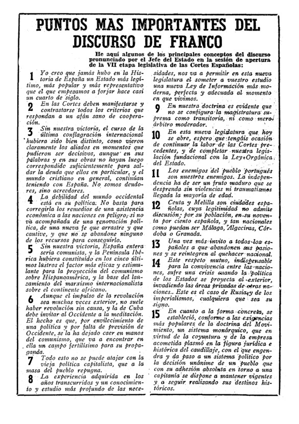 Puntos más importantes del discurso de Franco - Archivo Linz de la ...