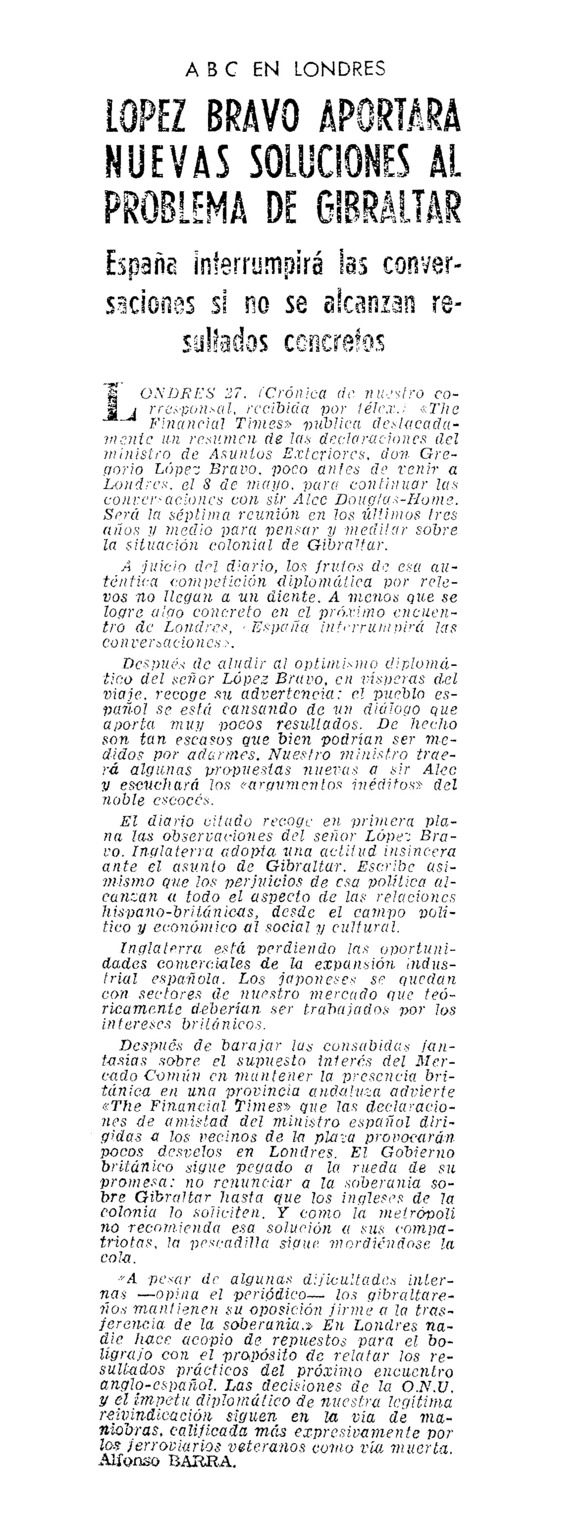 López Bravo aportará nuevas soluciones al problema de Gibraltar ...