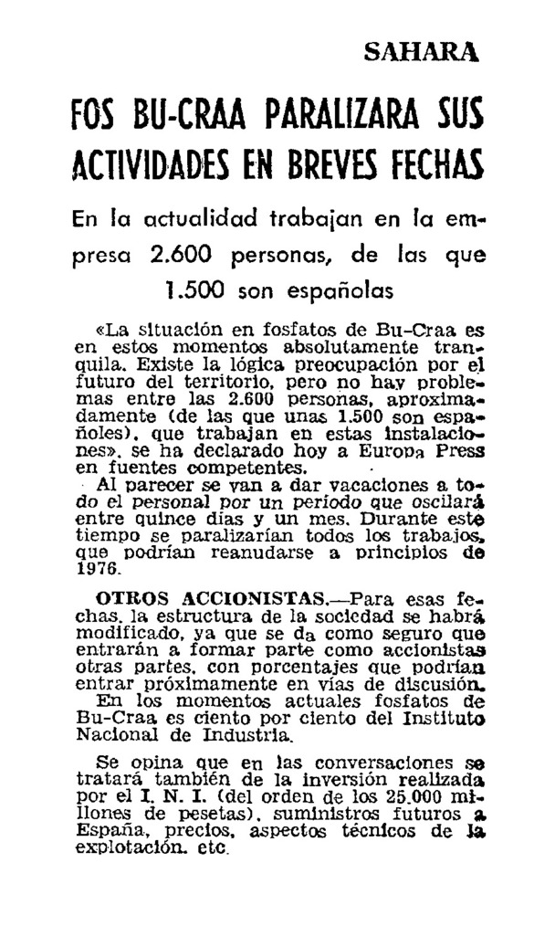 Fos Bu-Craa paralizará sus actividades en breves fechas - Archivo Linz ...