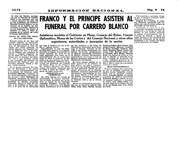 Franco y el Príncipe asisten al funeral por Carrero Blanco - Archivo ...