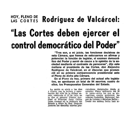 Rodríguez de Valcárcel: "Las Cortes deben ejercer el control ...