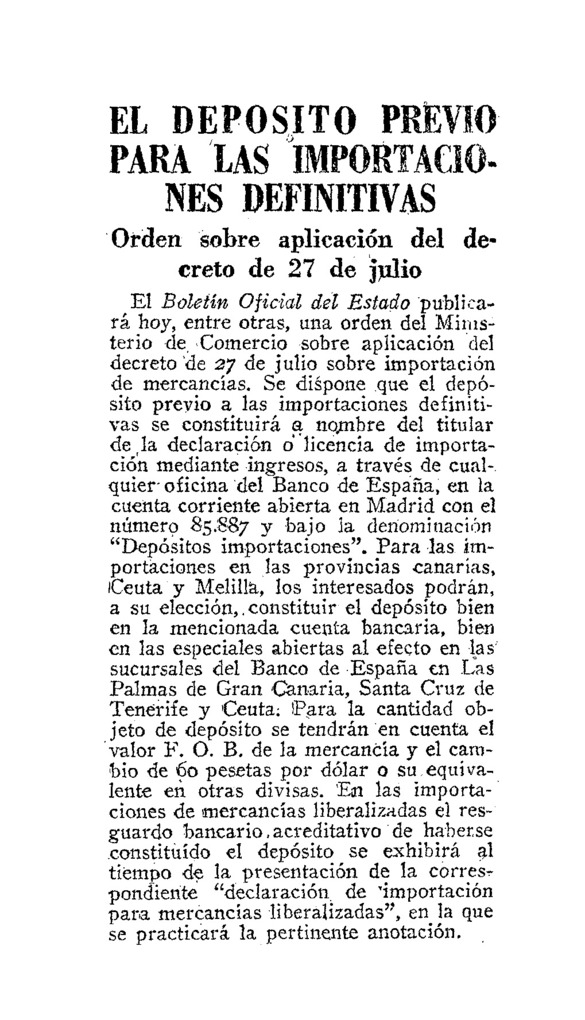 El depósito previo para las importaciones definitivas - Archivo Linz de ...