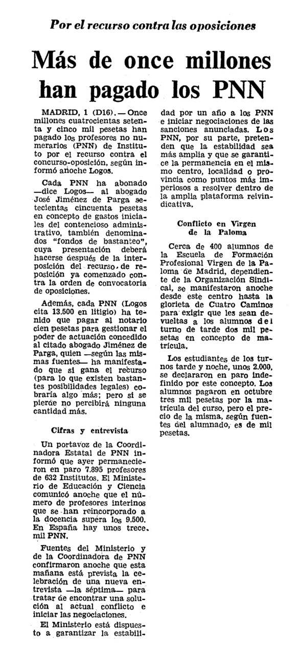 Más de once millones han pagado los PNN - Archivo Linz de la Transición ...