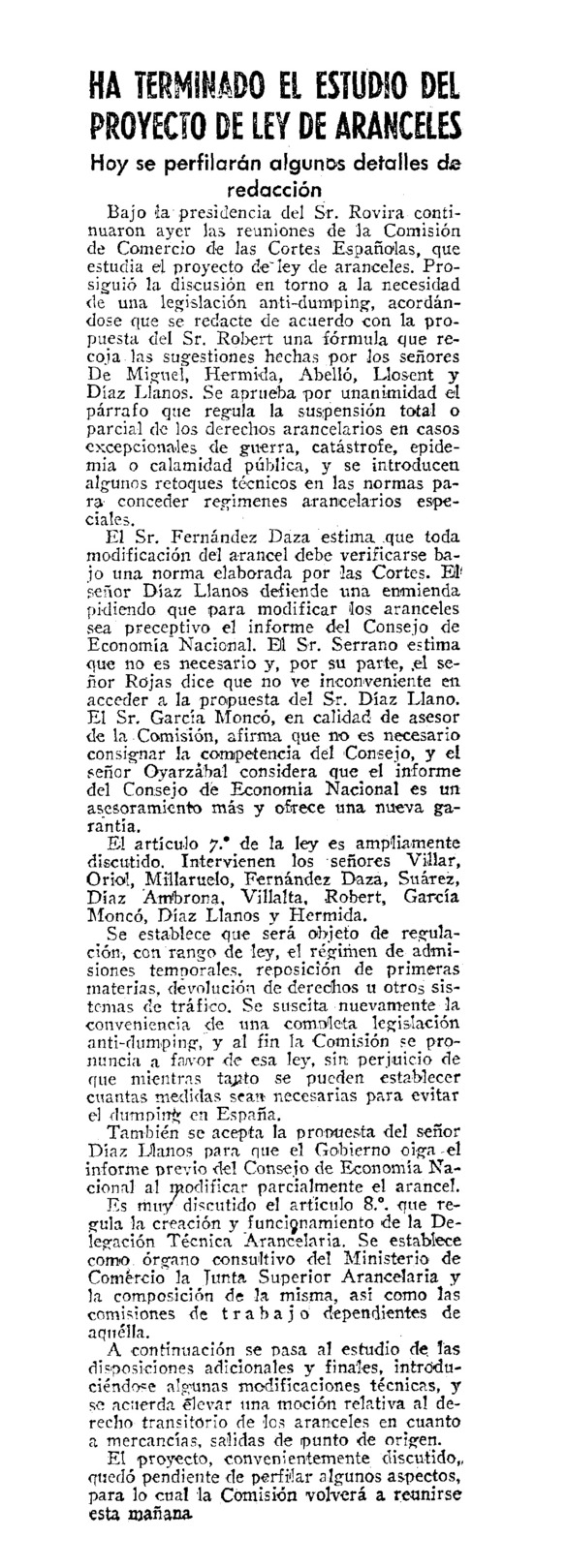 Ha terminado el estudio del proyecto de ley de aranceles - Archivo Linz de la Transición ...