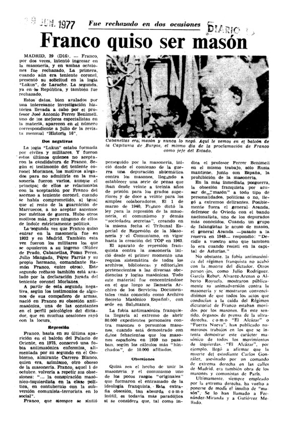 Franco quiso ser masón - Archivo Linz de la Transición española ...