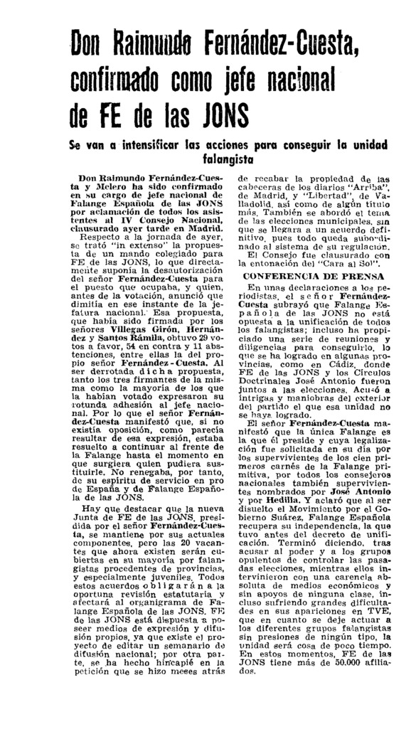 Don Raimundo Fernández-Cuesta, confirmado como jefe nacional de FE de ...