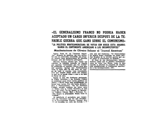 El Generalísimo Franco no podría haber aceptado un cargo inferior ...