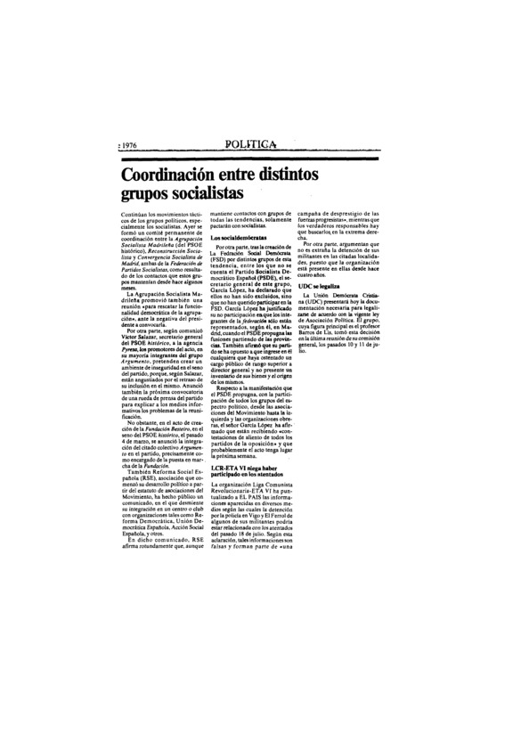 Coordinación entre distintos grupos socialistas - Archivo Linz de la Transición española ...