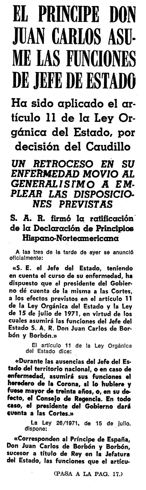 El Príncipe Don Juan Carlos asume las funciones de Jefe de Estado ...