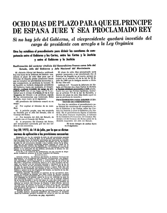 Ocho días de plazo para que el príncipe de España jure y sea proclamado ...