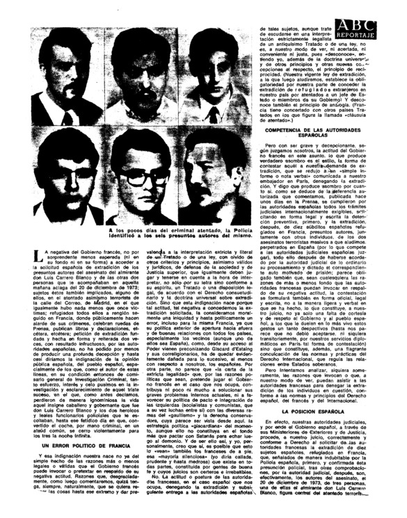 Francia no facilita la extradición de los presuntos asesinos de Carrero Blanco - Archivo Linz de ...