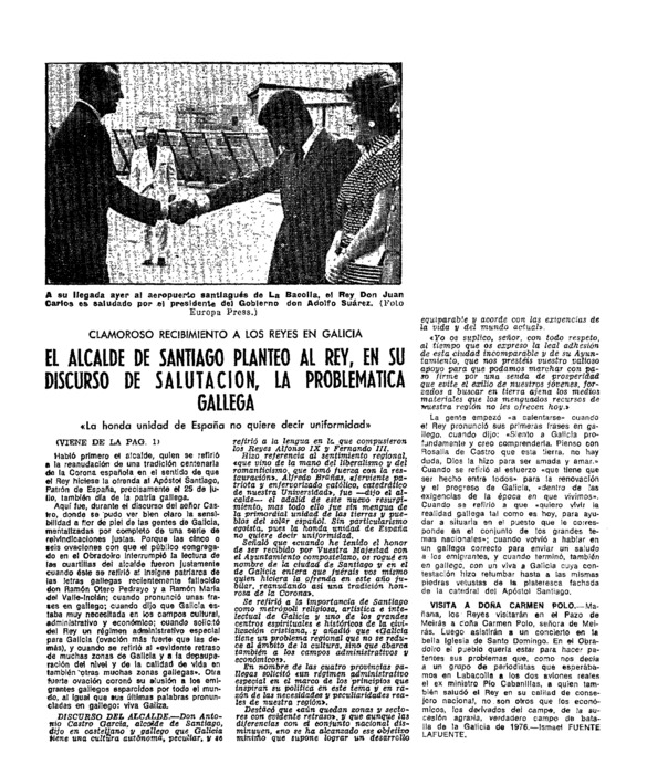 El Alcalde de Santiago planteó al Rey, en su discurso de salutación, la ...