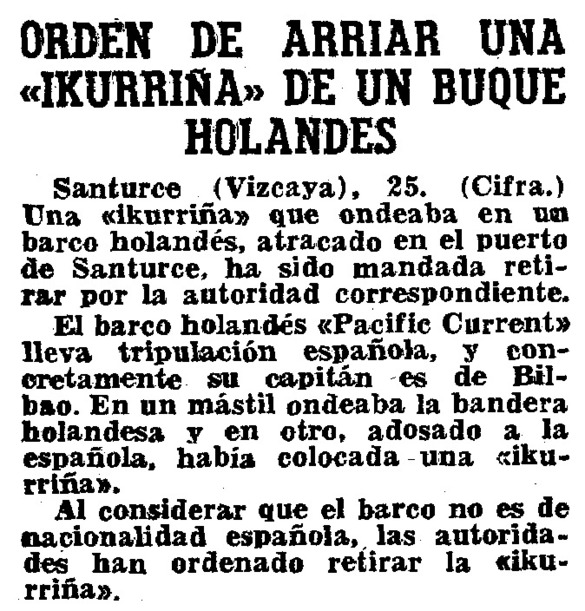 Orden de arriar una "ikurriña" de un buque holandés - Archivo Linz de ...