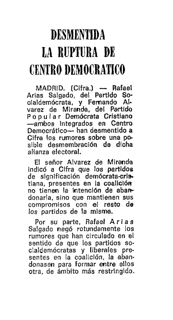 Desmentida La Ruptura De Centro Democrático Archivo Linz De La
