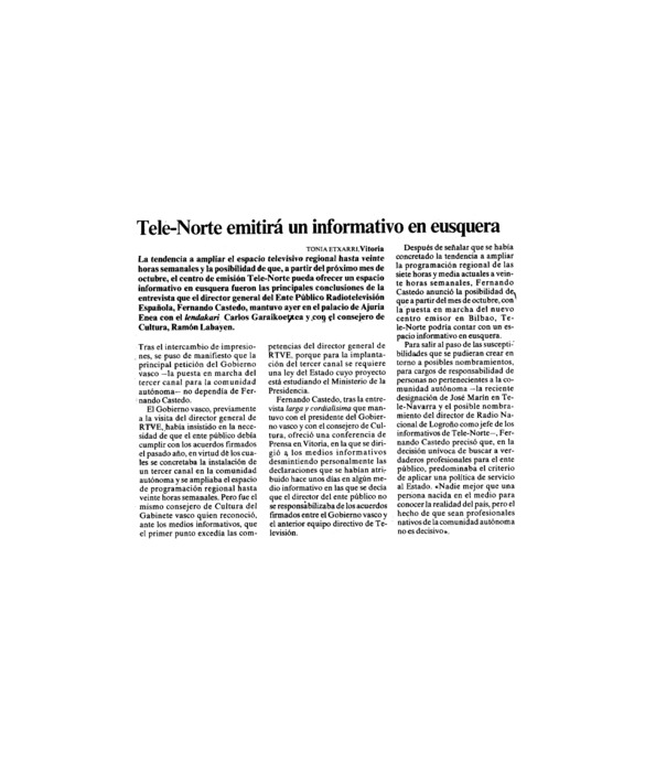 Tele-Norte emitirá un informativo en eusquera - Archivo Linz de la ...