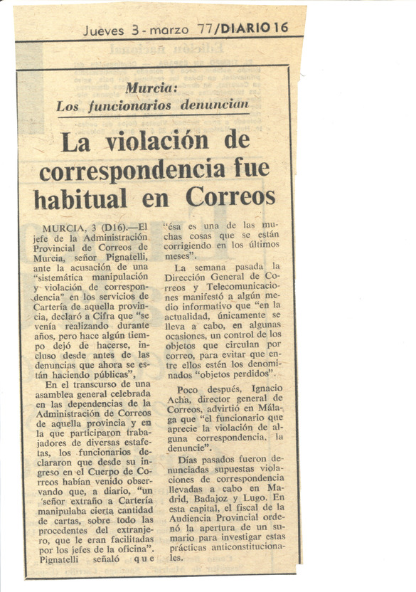 La violación de correspondencia fue habitual en Correos - Archivo Linz de la Transición española ...