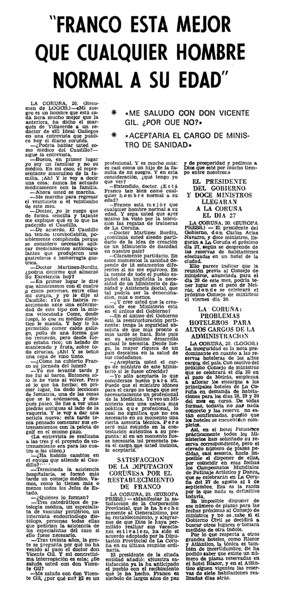 "Franco está mejor que cualquier hombre normal a su edad" - Archivo ...