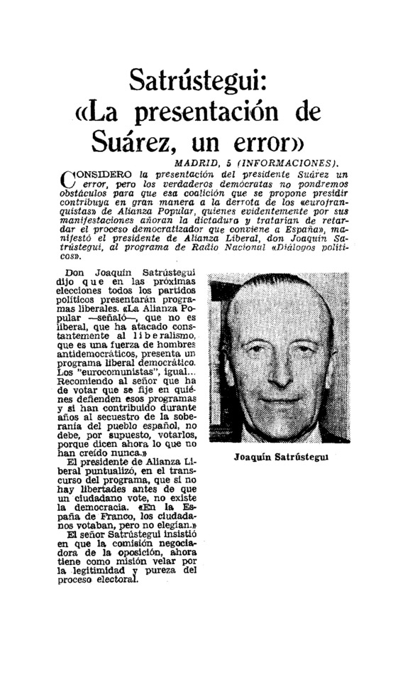 Satrústegui: "La presentación de Suárez, un error" - Archivo Linz de la ...