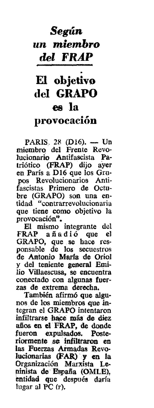 El objetivo del GRAPO es la provocación - Archivo Linz de la Transición ...