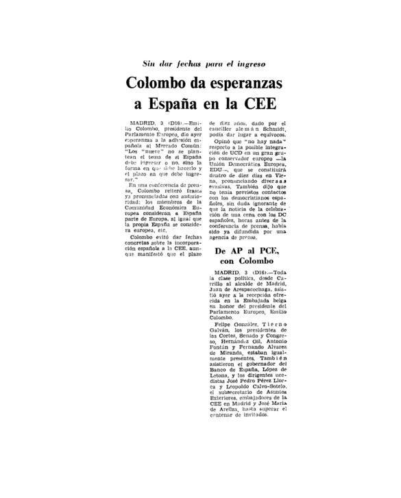 Colombo da esperanzas a España en la CEE - Archivo Linz de la ...