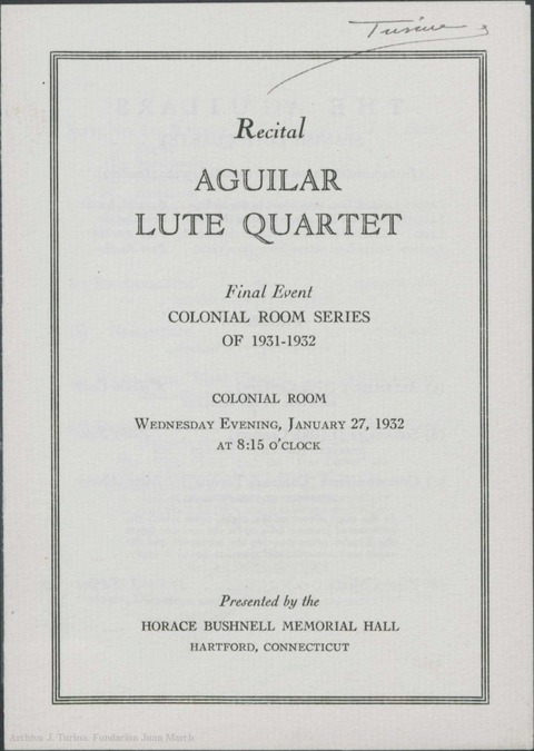 Recital Aguilar Lute Quartet : final event Colonial Room Series of 1931 ...